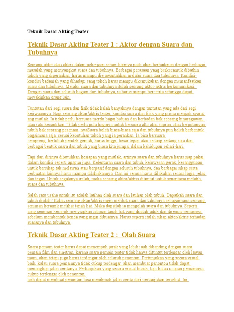 Teknik Dasar Akting dalam Teater | PDF