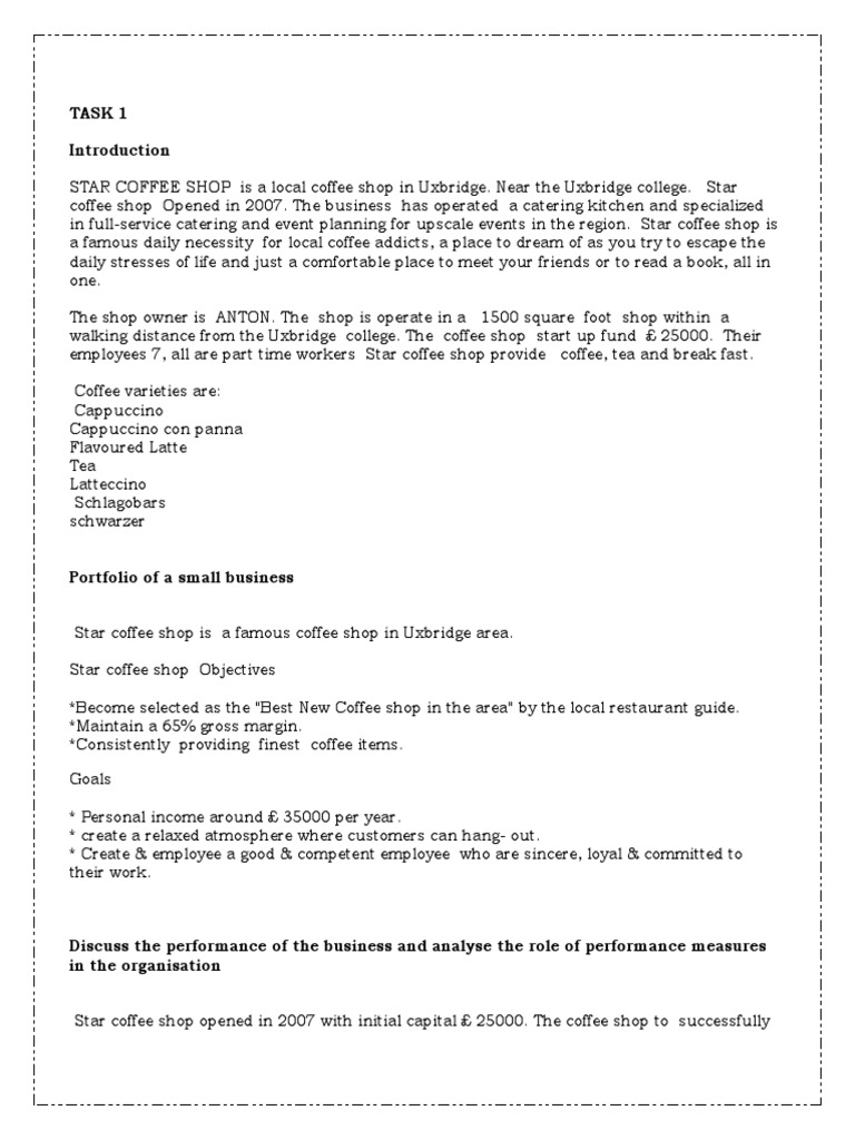 An Analysis of Star Coffee Shop's Business Objectives, Performance ...