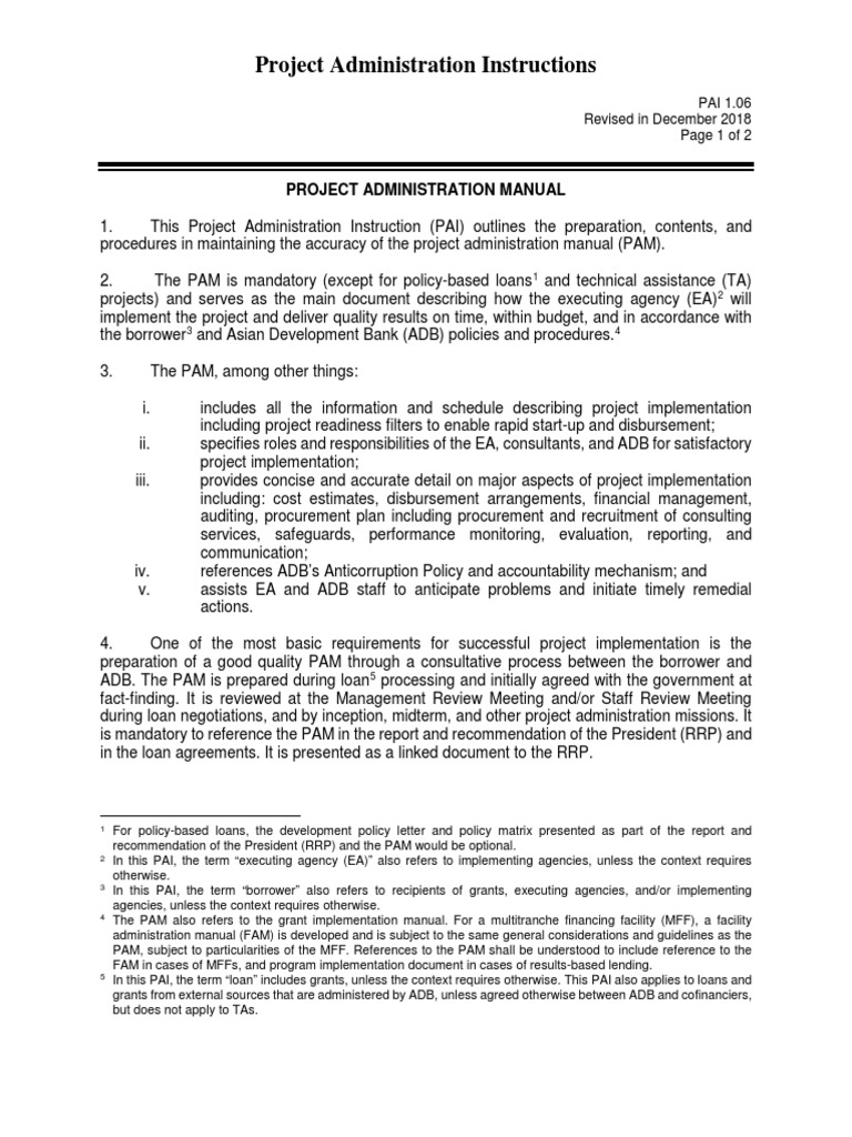 ADB Project Administration Manual Overview | PDF | Asian Development ...