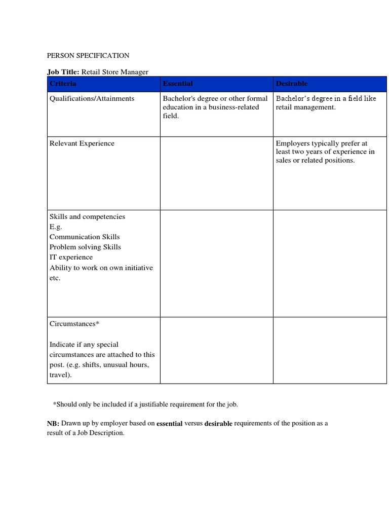 Sample Person Specification Document | PDF