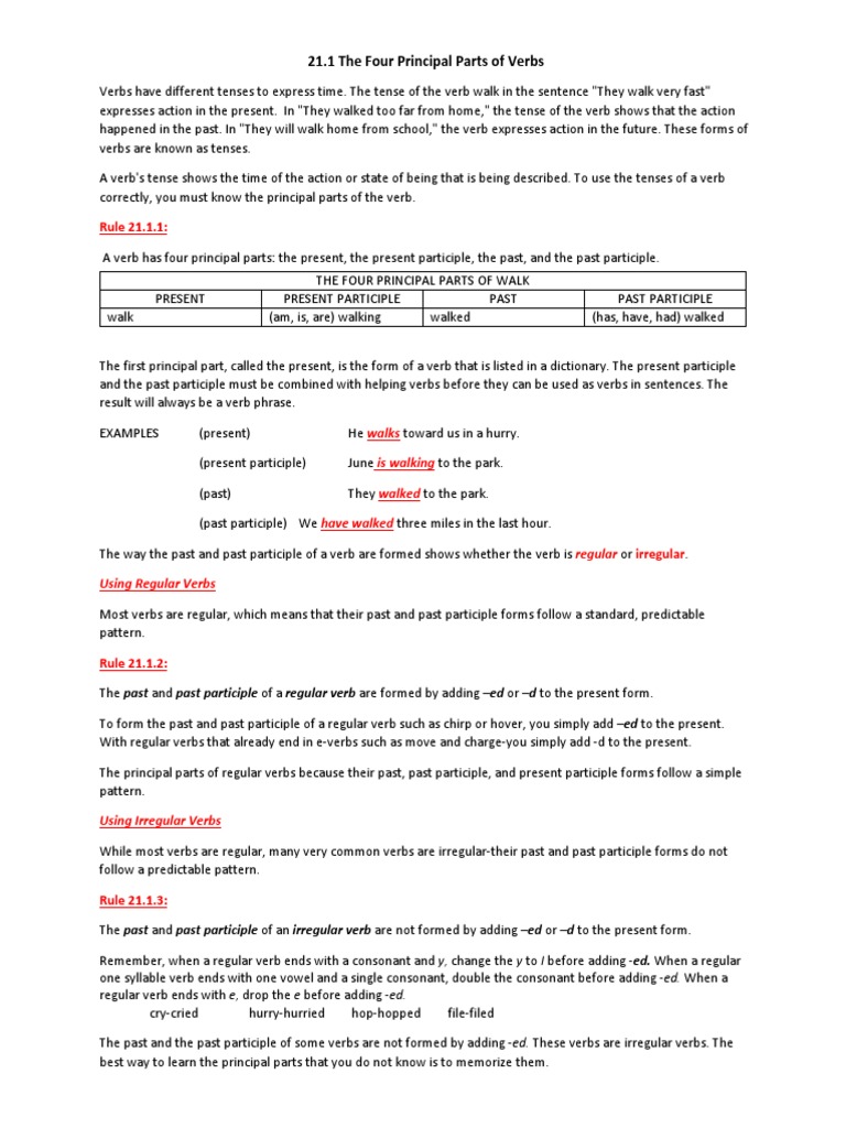 Four Principal Parts of Verbs | PDF | Grammatical Tense | Verb