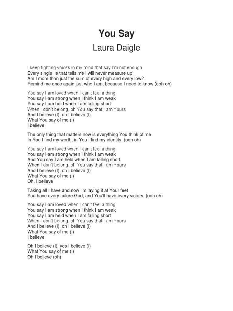 Laura Daigle You Say Pdf