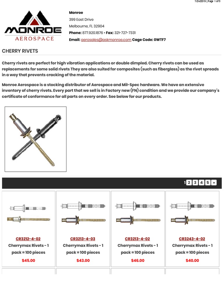 Cherry Rivets: Monroe 399 East Drive Melbourne, FL 32904 Phone: 877.920 ...