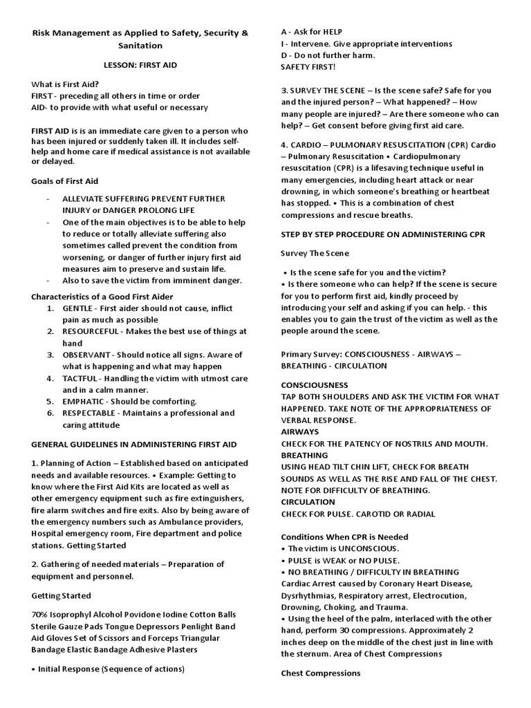 First Aid Lesson Handouts | PDF | First Aid | Cardiopulmonary Resuscitation
