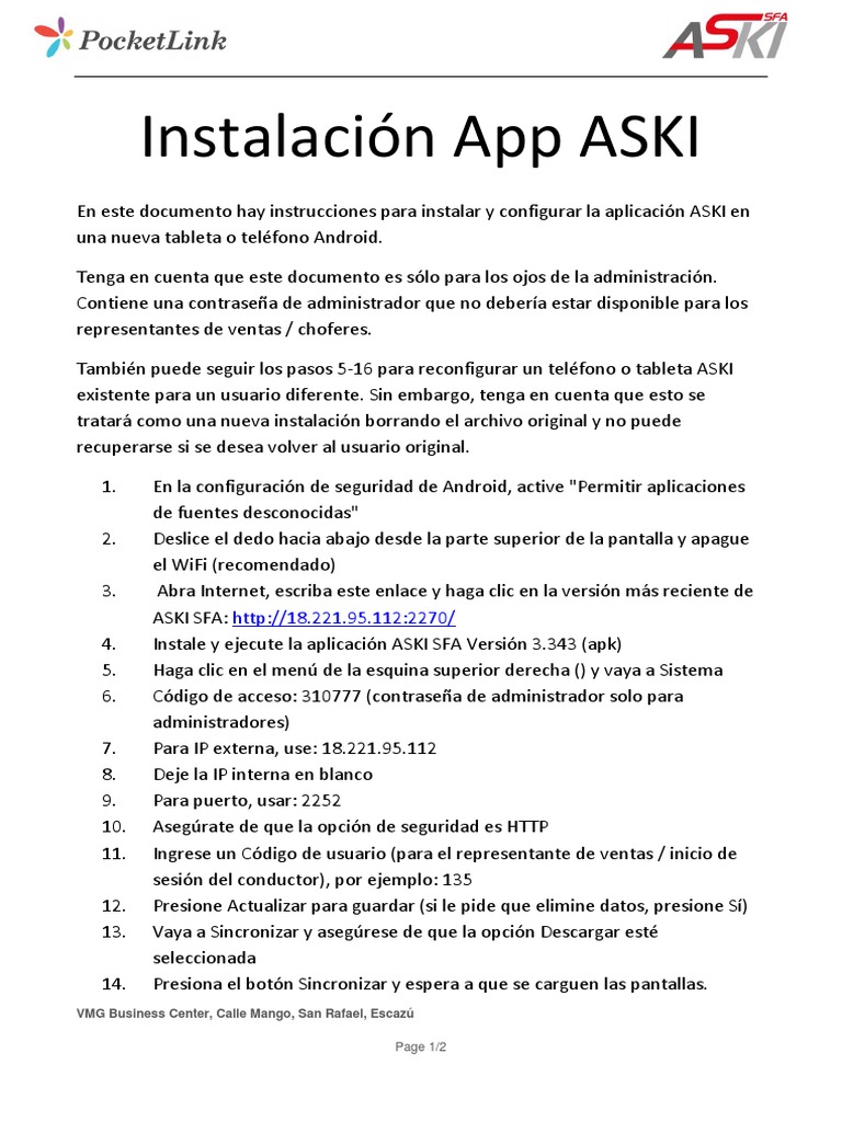 Instalación Aski App | PDF | Aplicación movil | Android (sistema operativo)