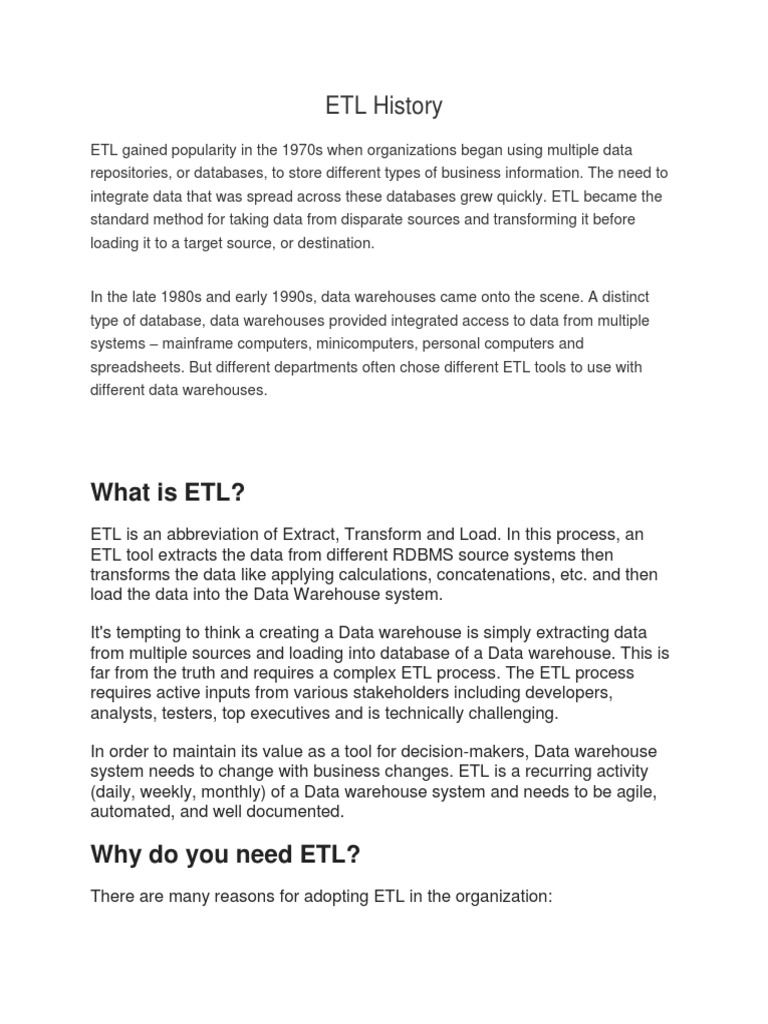 What Is ETL? | PDF | Data Warehouse | Databases