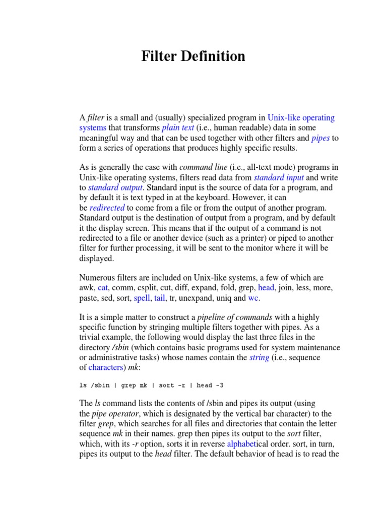 Filter Definition: Unix-Like Operating Systems | PDF | Areas Of ...