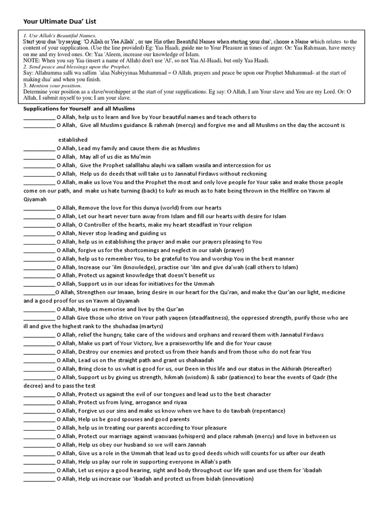 Your Ultimate Dua' List: Supplications For Yourself and All Muslims ...