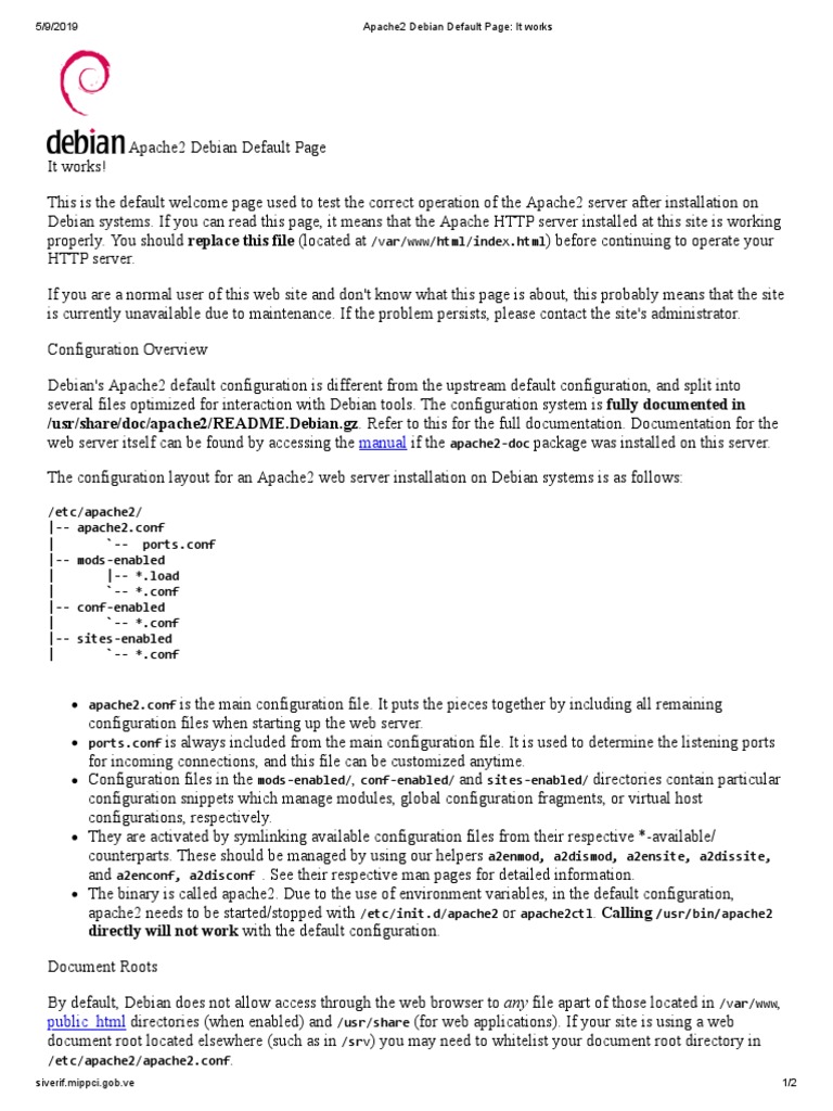 Apache2 Debian Default Page - It Works | PDF | Web Server | Internet & Web
