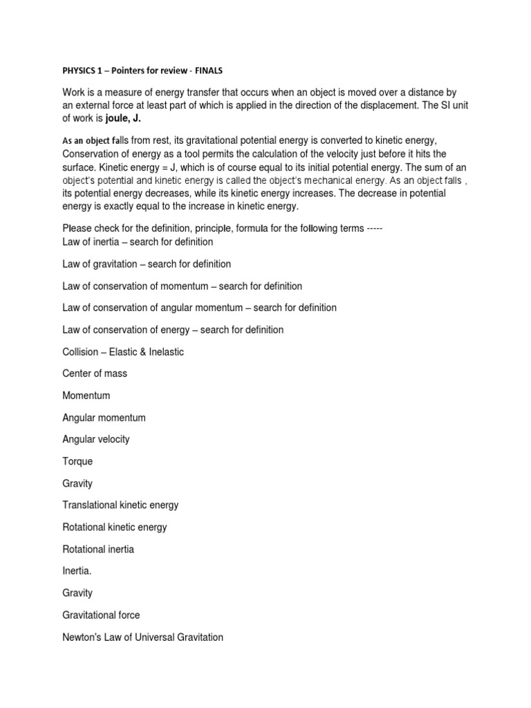 PHYSICS 1 Pointers For Review | PDF