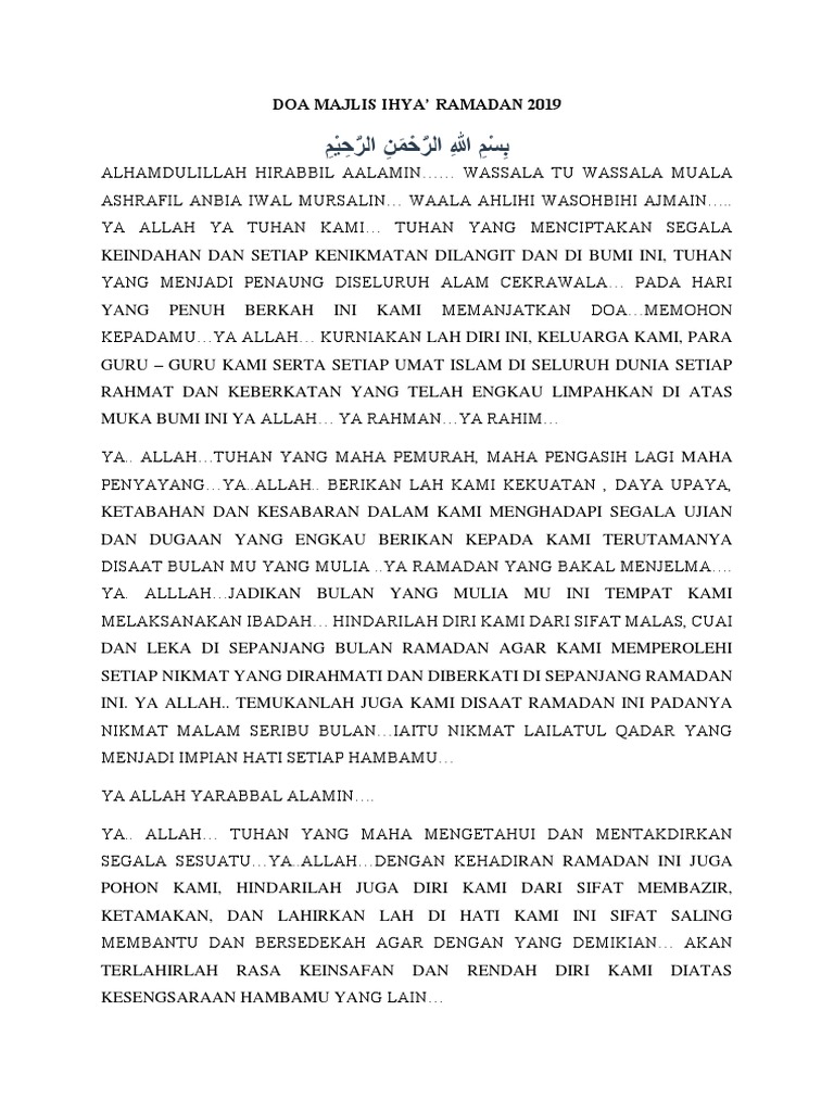 Doa Majlis Ihya' Ramadan 2019 | PDF
