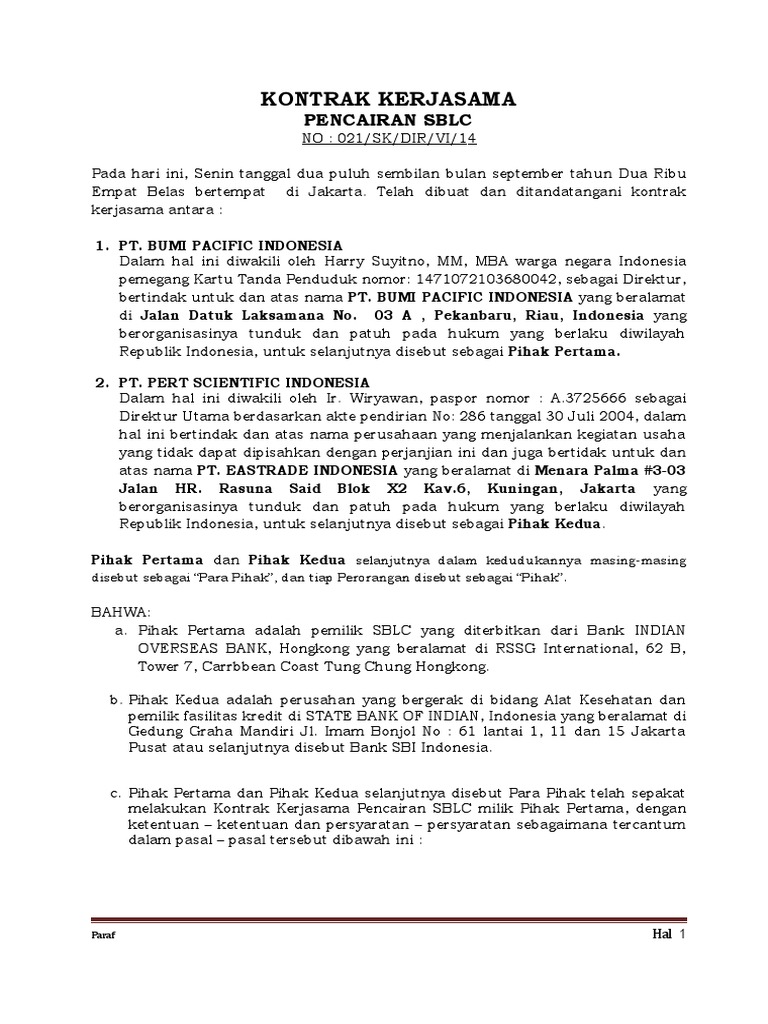 Kontrak Pencairan SBLC | PDF