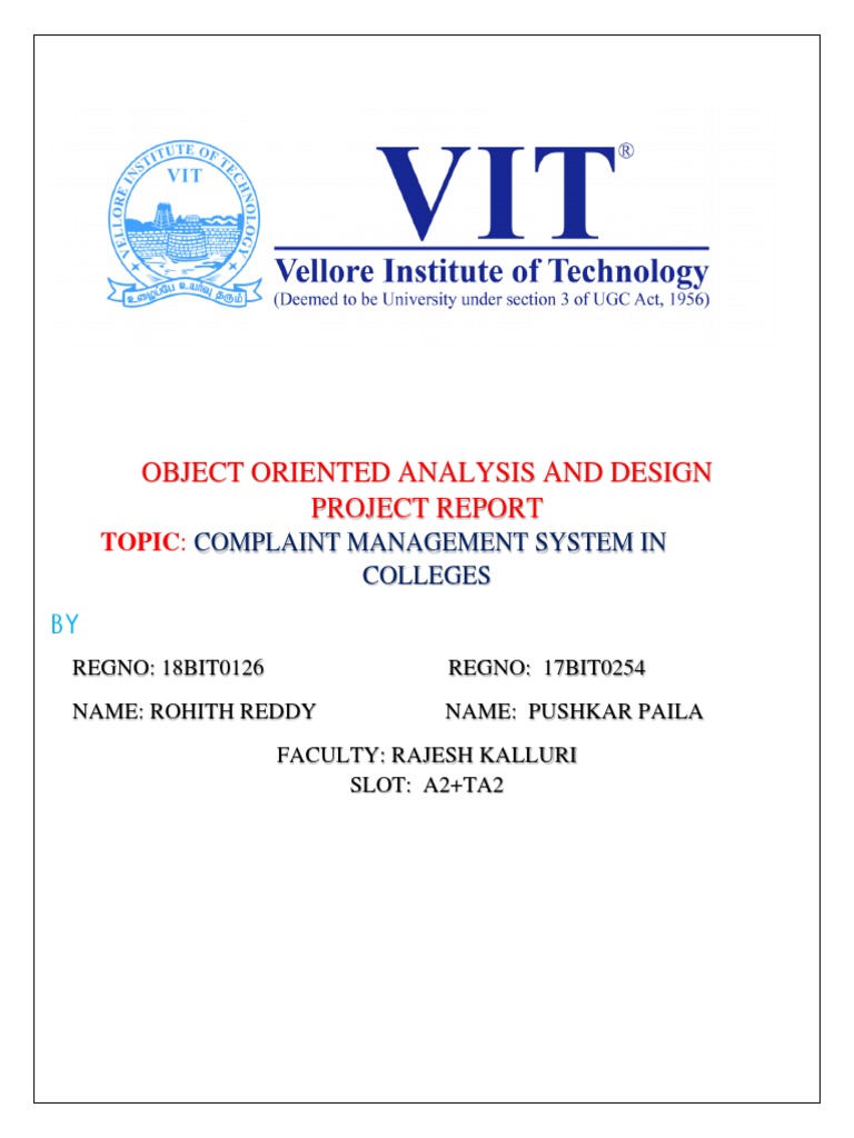 Object Oriented Analysis and Design Project Report: Complaint Management System in Colleges ...