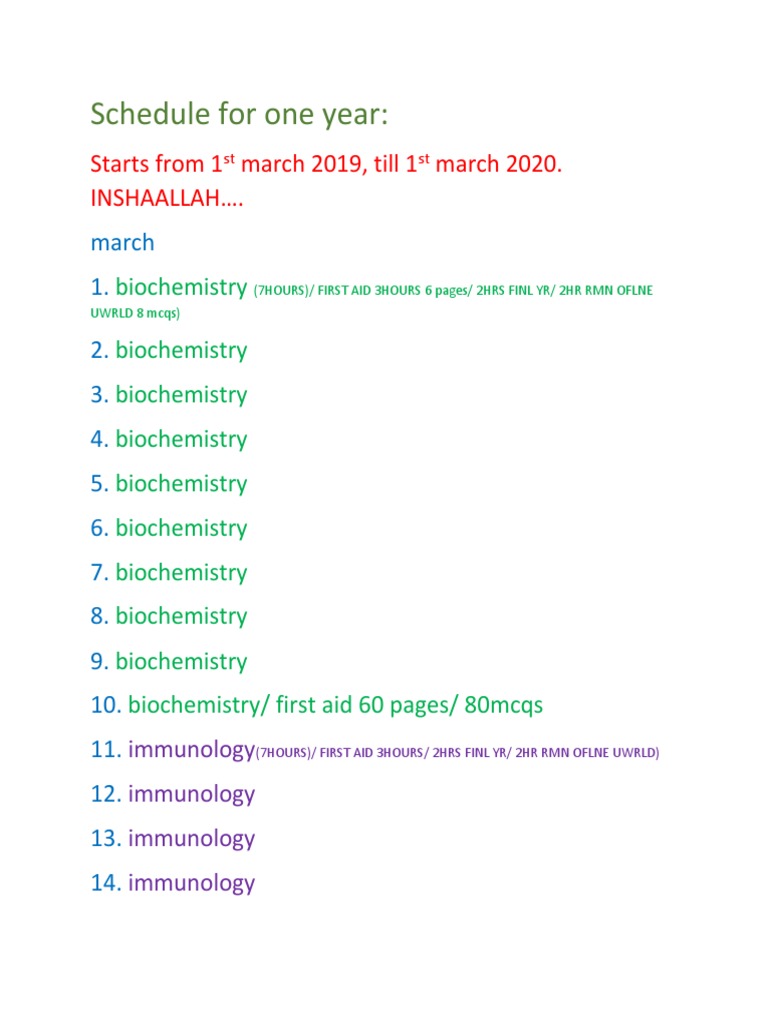 Schedule For One Year | PDF | Life Sciences | Biology