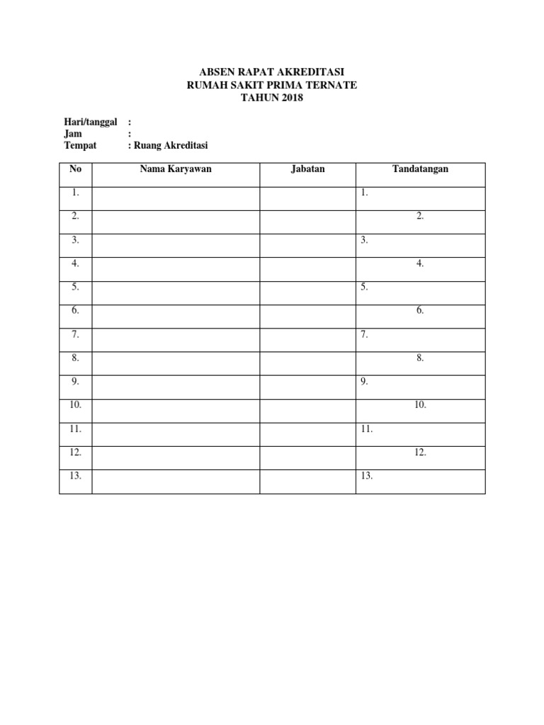 Absen Rapat Akreditasi RS Prima 2018 | PDF | Teknologi & Rekayasa