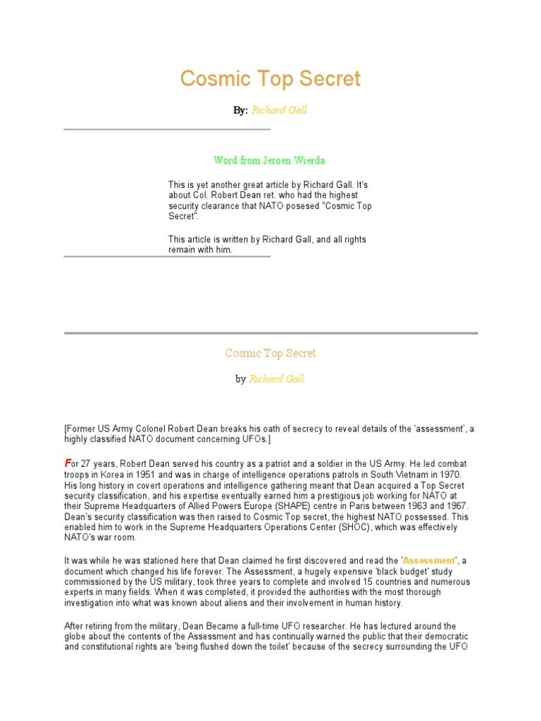 Cosmic Top Secret | PDF | Classified Information | Unidentified Flying ...
