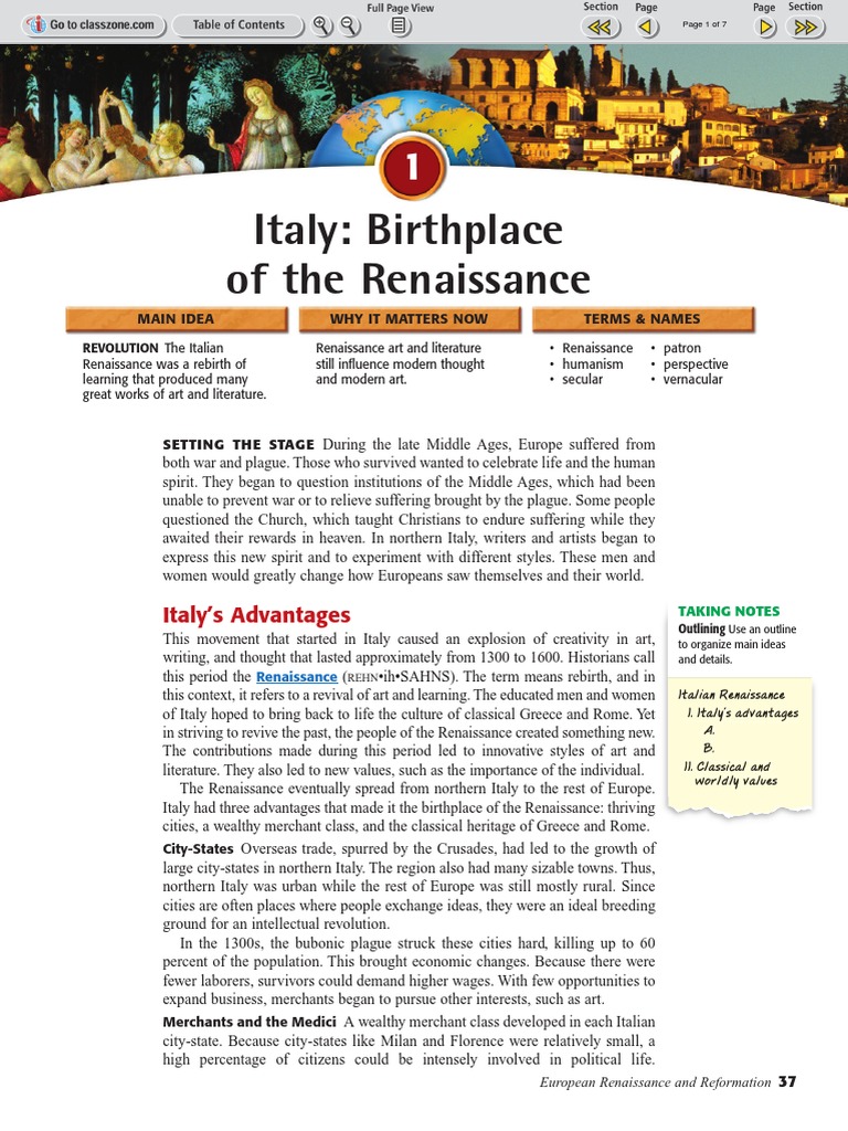 Italy: Birthplace of The Renaissance | Download Free PDF | Renaissance ...