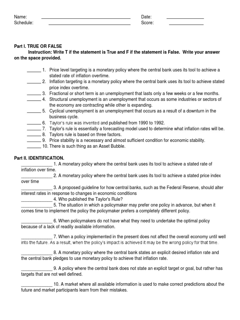 Part L. True or False Instruction: Write T If The Statement Is True and ...