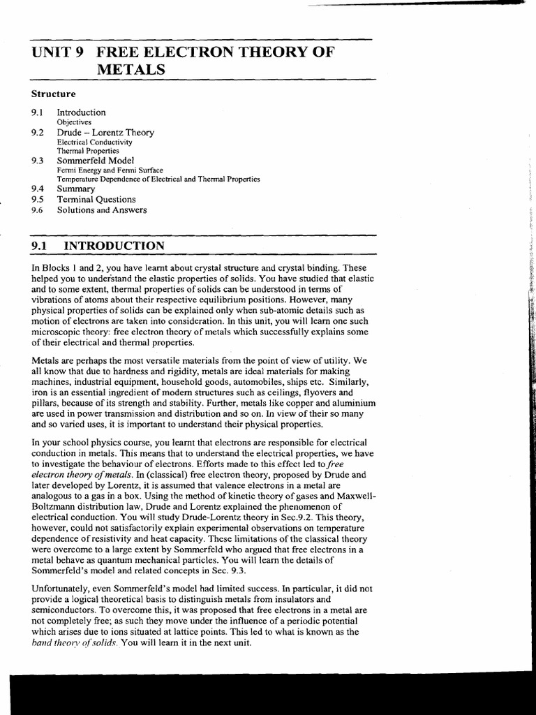 Unit-1 Phy PDF | PDF | Electron | Electrical Resistivity And Conductivity