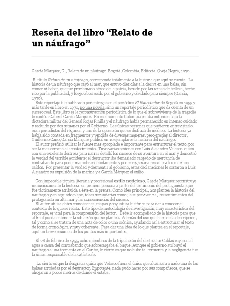 Reseña Relatos de Un Naufrago | PDF | Gabriel García Márquez