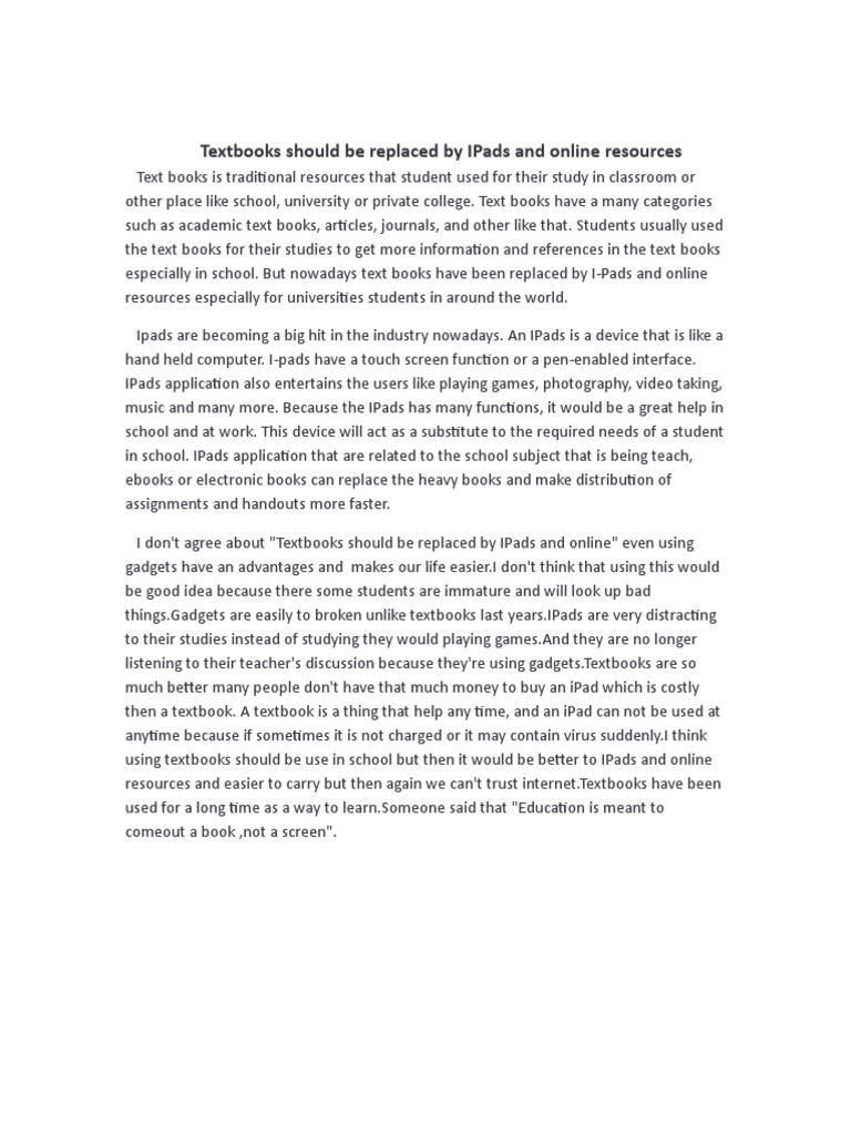 Textbooks Should Be Replaced by Ipads and Online Resources | PDF ...