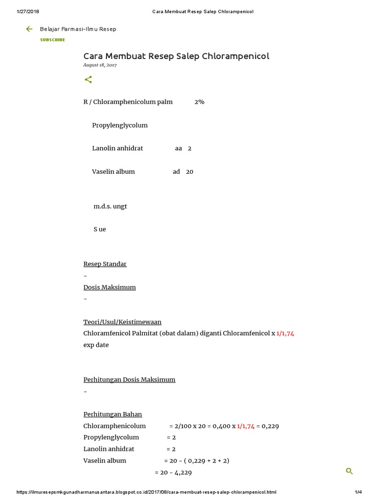 Cara Membuat Resep Salep Chlorampenicol PDF | PDF