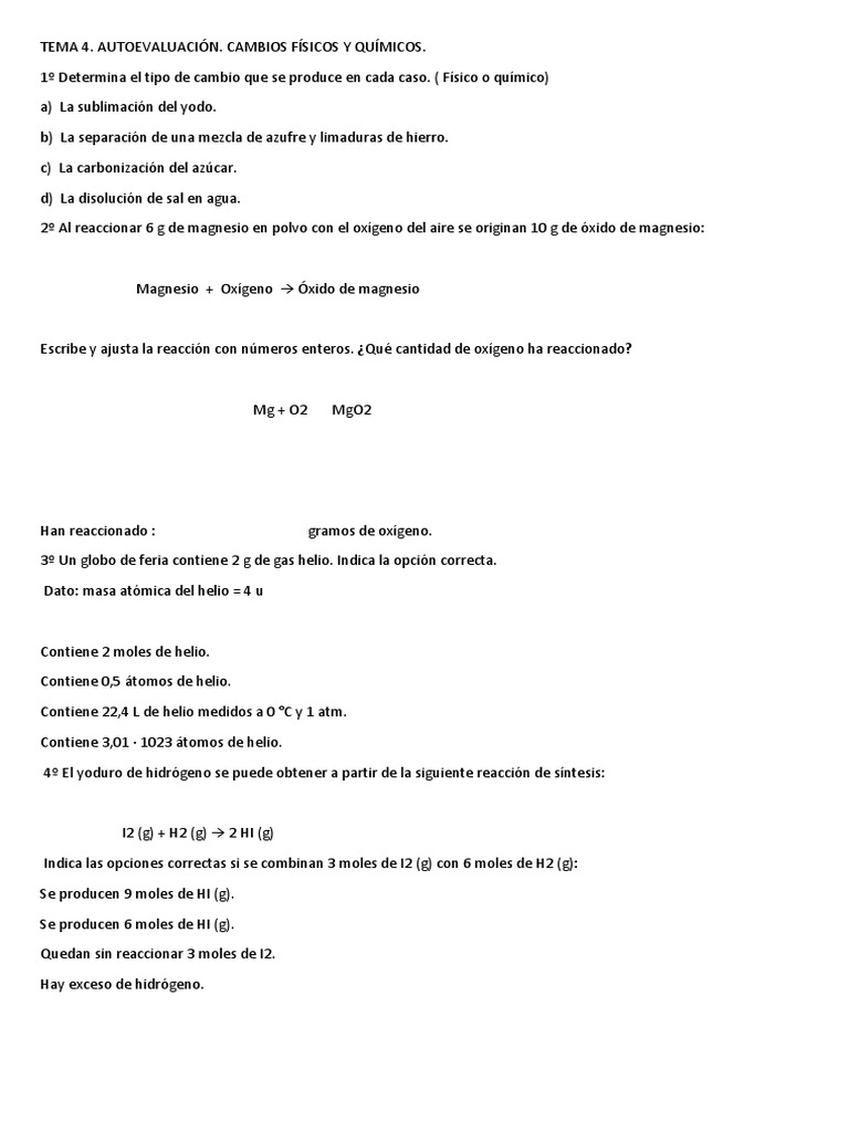 Unidad 4 Cambios Fisicos y Quimicos | PDF | Ciencia y matemáticas