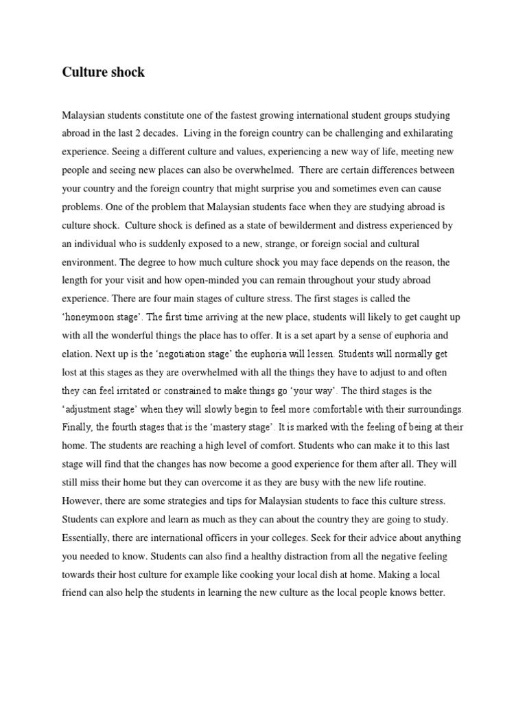 Essay About Culture Shock | PDF | International Student | Behavior ...