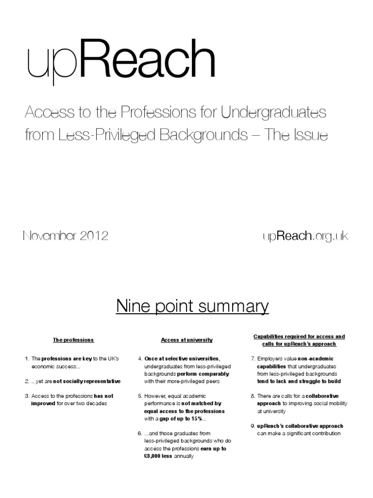 Access To The Professions For Undergraduates From Less-Privileged ...