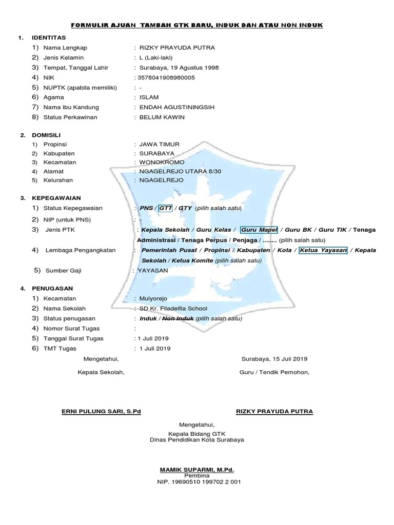 Form GTK MR - Rizky | PDF