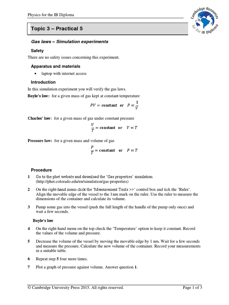 IB Phys6tr 3 Resources Prac5 | PDF | Gases | Pressure