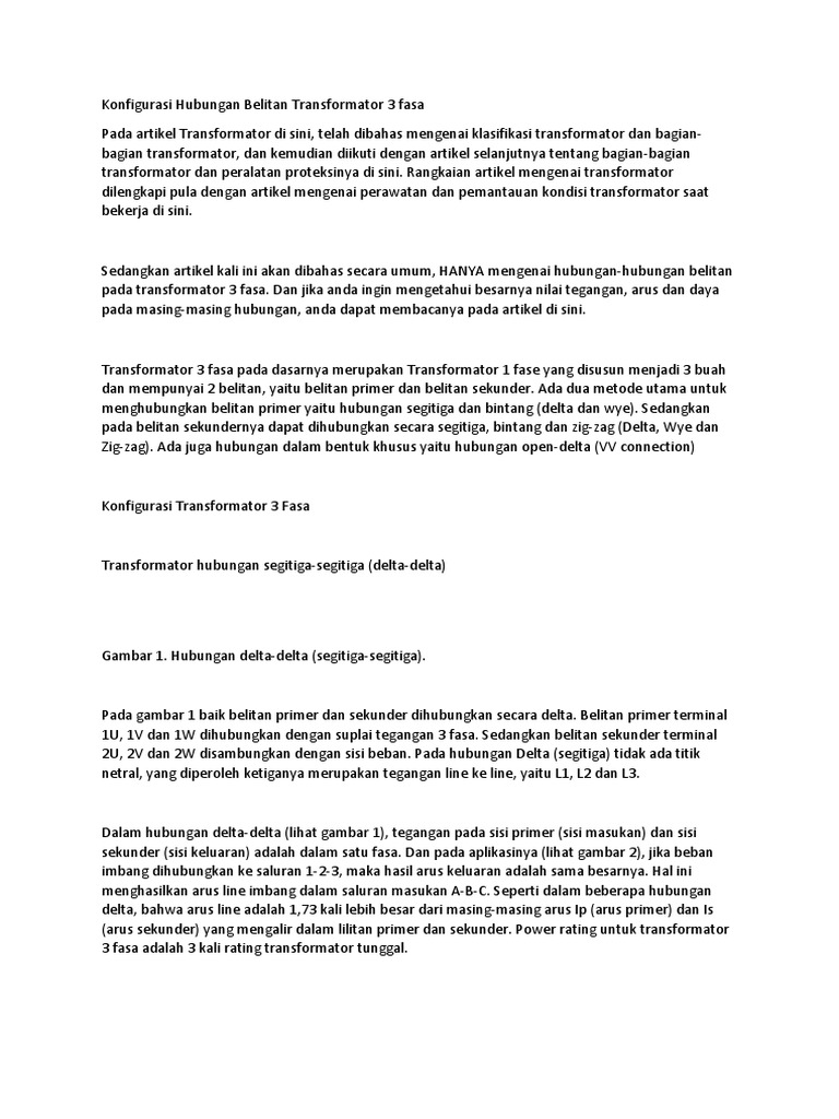 Konfigurasi Hubungan Belitan Transformator 3 Fasa | PDF
