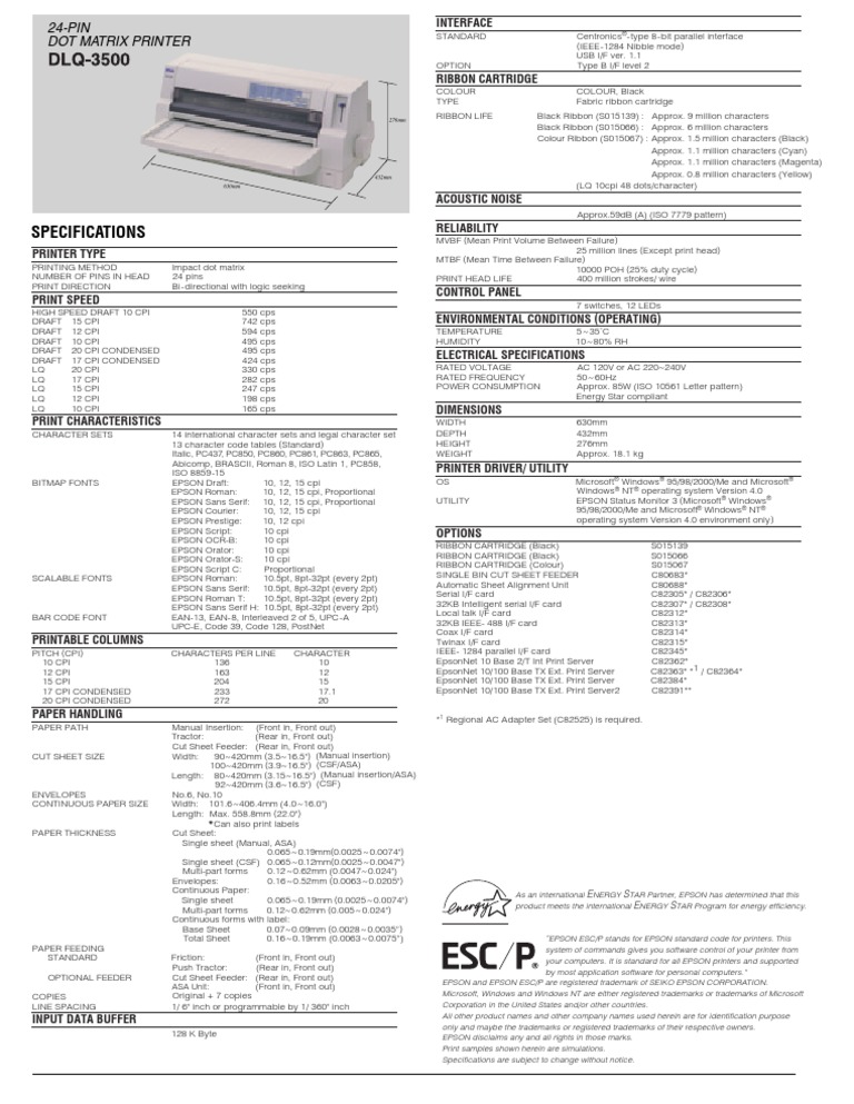 Epson DLQ-3500 | PDF | Printer (Computing) | Typefaces
