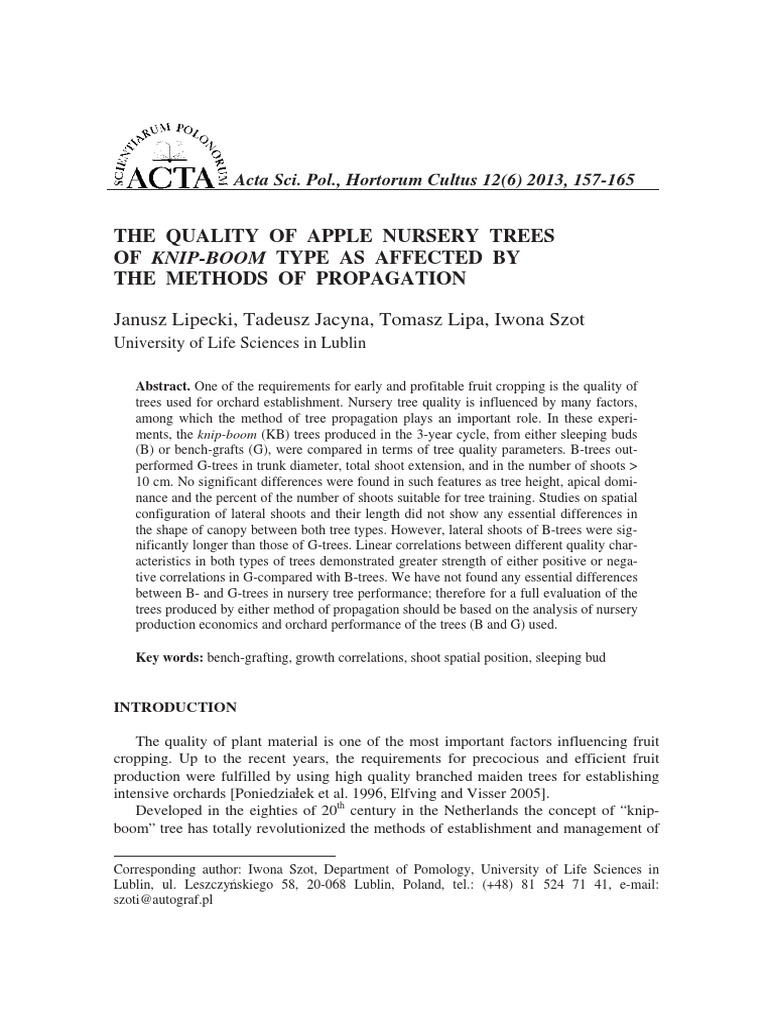 The Quality of Apple Nursery Trees of Knip-Boom Type As Affected by The ...