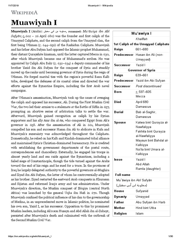 Muawiyah I - Wikipedia | PDF | Ali | Muhammad