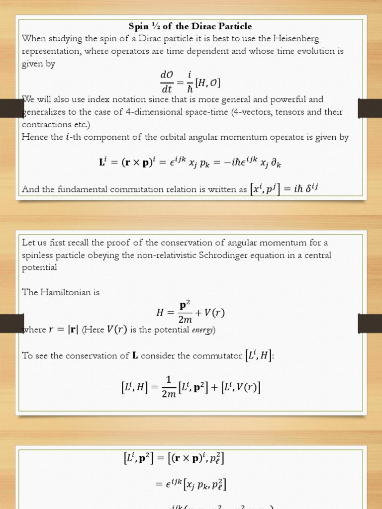 Spin Operator Dirac Particle | PDF | Spin (Physics) | Wave Function