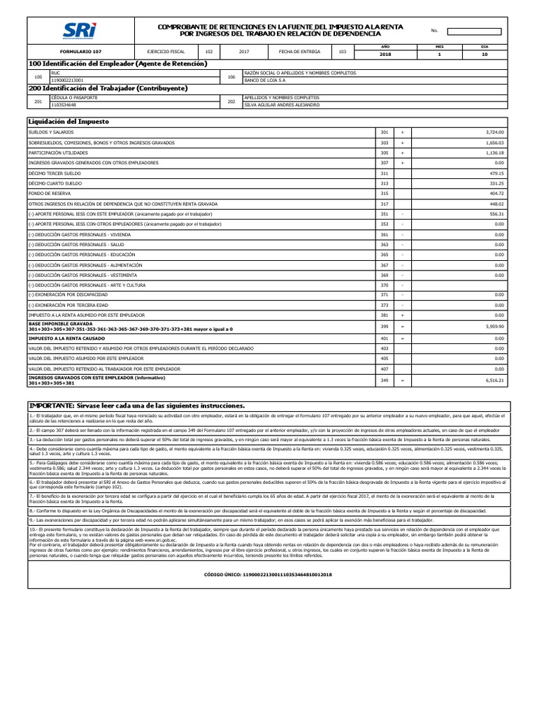Formulario - 107 SRI | PDF | Negocios | Finanzas y dinero