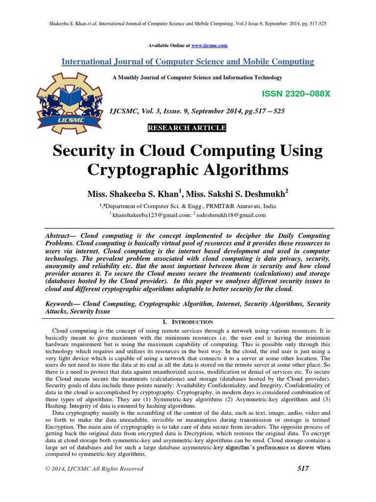 Security in Cloud Computing Using Crypto PDF | PDF | Cryptography ...