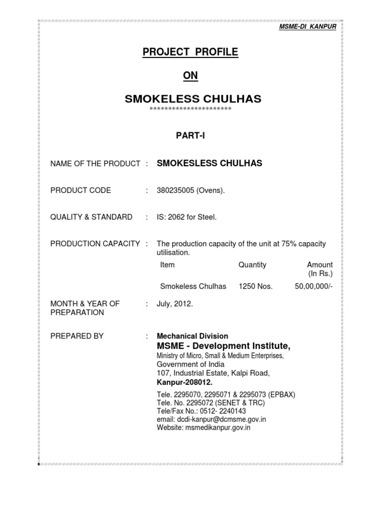 Project Profile ON Smokeless Chulhas: Part-I | Download Free PDF | Pipe ...