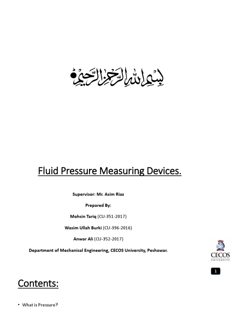 Fluid Pressure Measuring Devices | PDF | Pressure Measurement | Vacuum