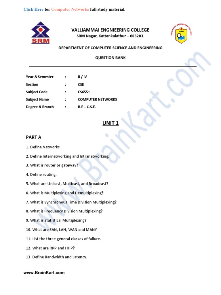 134 - CS8591, CS6551 Computer Networks - Question Bank | PDF | Transmission Control Protocol | I Pv6