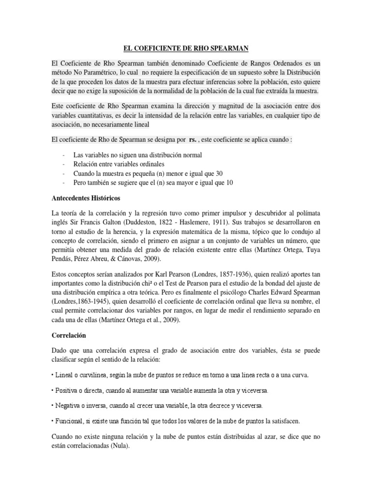 El Coeficiente de Rho Spearman | PDF | Correlación y dependencia ...