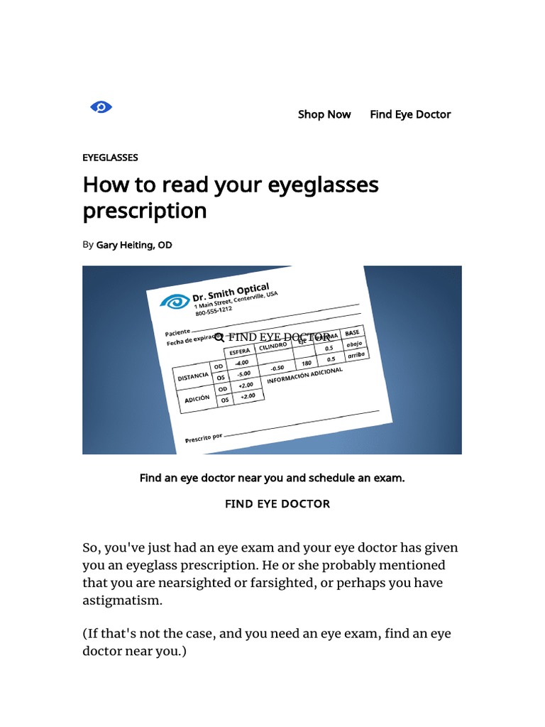 How To Read Your Eyeglasses Prescription | PDF | Glasses | Lenses