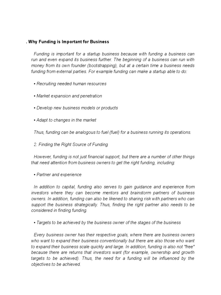 Why Funding Is Important - Eng | PDF | Startup Company | Small Business ...
