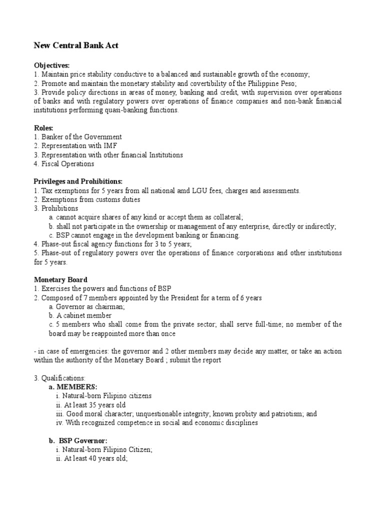 New Central Bank Act: Objectives | PDF | Receivership | Conservatorship