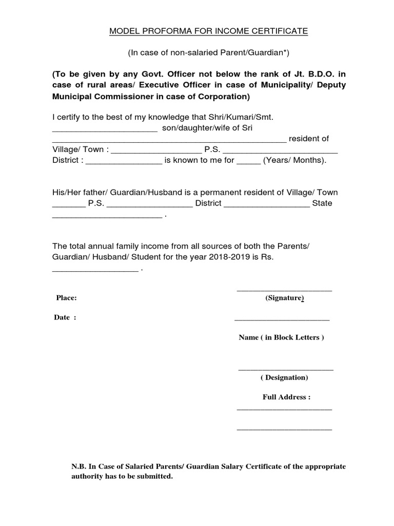 Model Proforma For Income Certificate | PDF | Government | Social ...