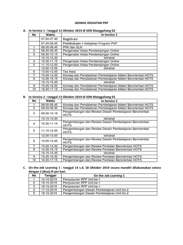 Jadwal Kegiatan PKP | PDF