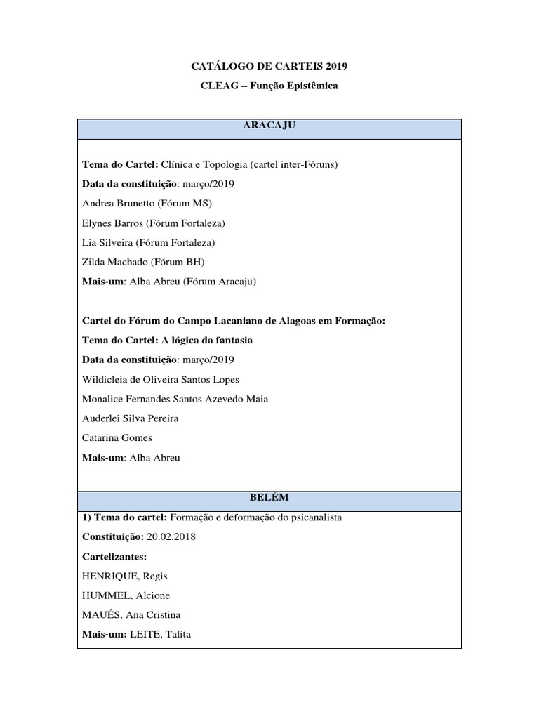 Perversão na Psicanálise: Cartéis 2019 | PDF | Ciências comportamentais ...