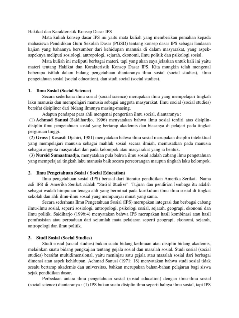 Hakikat Dan Karakteristik Konsep Dasar IPS | PDF