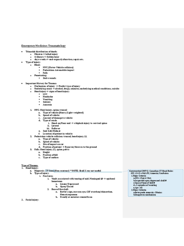 Emergency Medicine: Traumatology: Commented (WF1) : Canadian CT Head ...